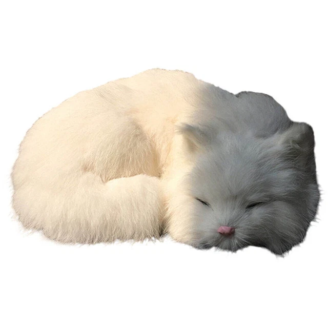 REALISTIC SLEEPING CAT Plush Fake Fur Life Size Furry House Animal ...