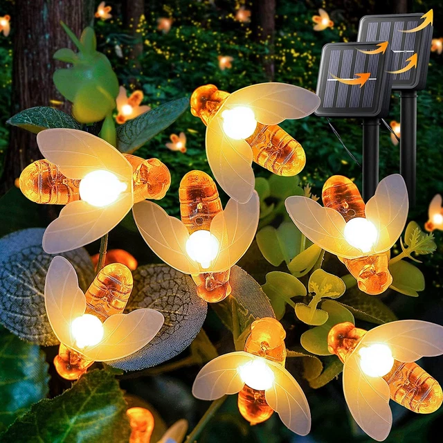 60 LED SOLAR Powered Bee String Lights Outdoor Yard Garden Decor ...