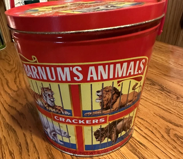 VINTAGE 1990 BARNUM'S Circus Animal Crackers Tin Pail Red Plastic ...