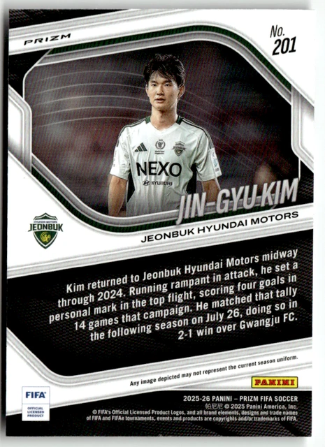 PANINI PRIZM FIFA 2025-26 Tarjeta Deportiva No. 201 Jin-Gyu Kim Silver ...