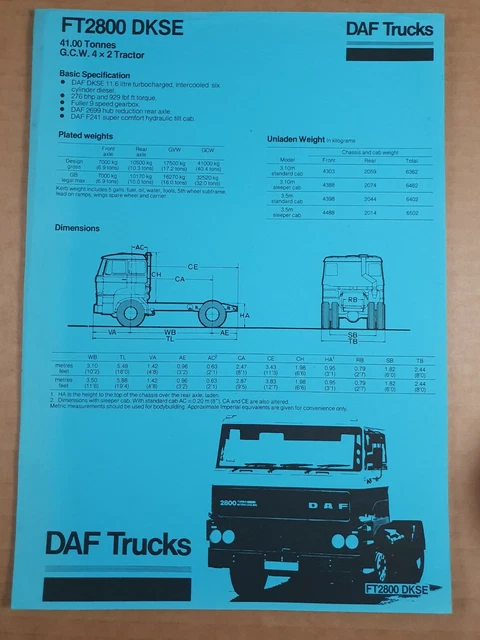 DAF TRUCKS FT2800 DKX Data Sheet - Engine Specs ETC - Trucking - Wagon ...