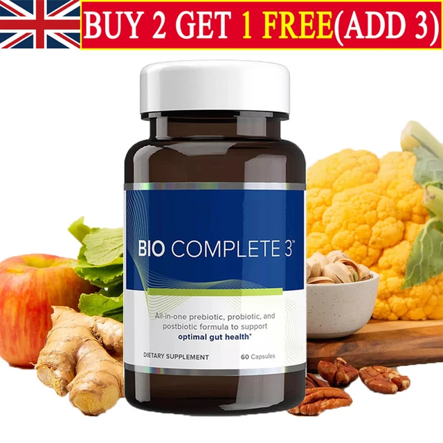 BIO COMPLETE 3 Capsules Prebiotic Probiotic Postbiotic Supplement 60 ...