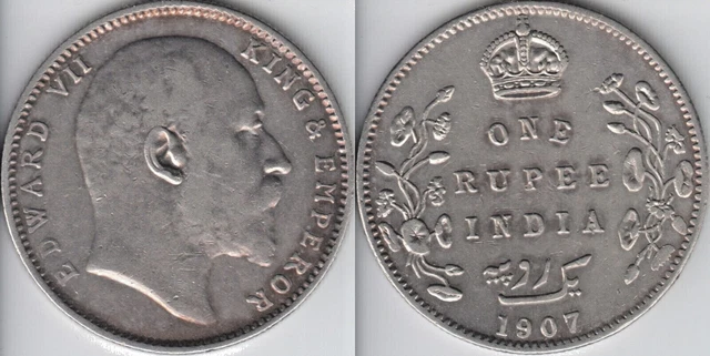 1907 BRITISH INDIA One Rupee 91.7% Silver coin - King Edward VII $65.00 ...