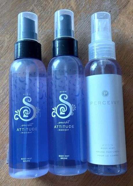 3 X AVON 100ml body mists secret attitude midnight & perceive £14.99 ...