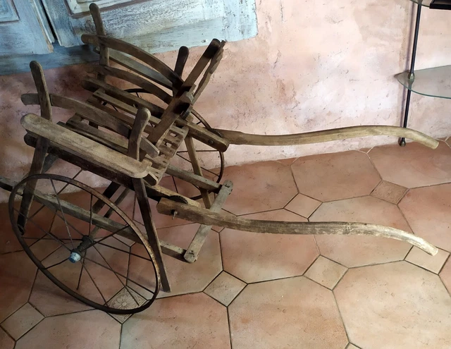 RARE CHARRETTE À bras enfant pousse-pousse en bois art populaire EUR ...