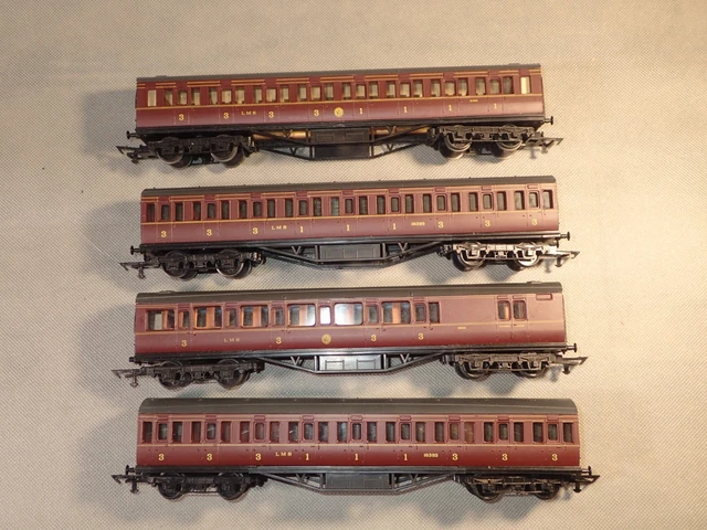 4 X GRAHAM Farish Grafar OO LMS Maroon Coaches 2 Corridor 2 Suburban ...