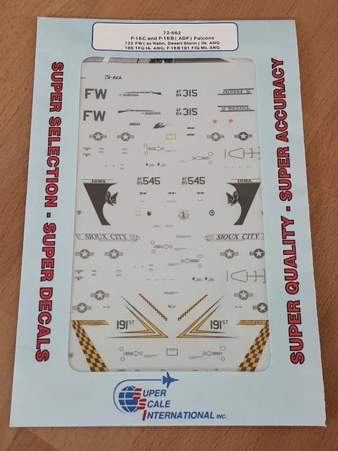 DECALS F-16 C and F-16 B Falcons USAF ANG 1:72 Super Scale ...