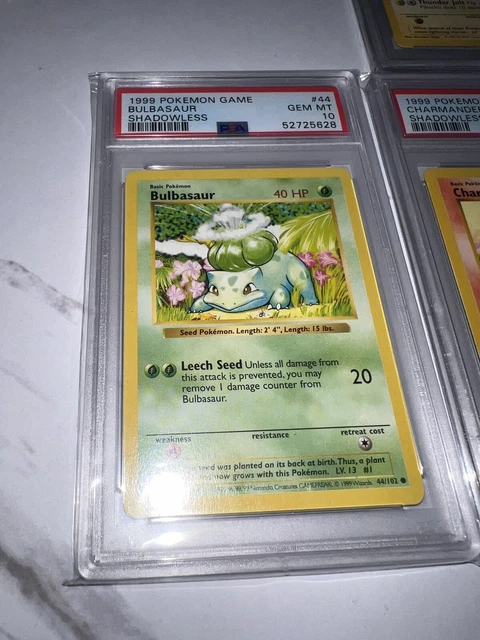 PSA 10 BASE Set Shadowless Pikachu Red Cheeks, Bulbasaur Charmander ...