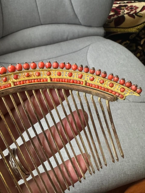 PEIGNE DIADÈME EMPIRE 19e siècle corail coral comb tiara peineta 15 x 9 ...
