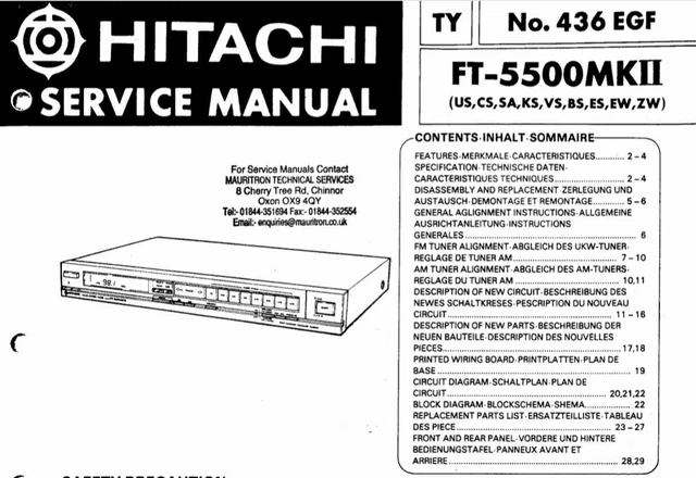 HITACHI FT-5500MKII SCHEMATIC Diagrams Service Manual Schaltplan ...