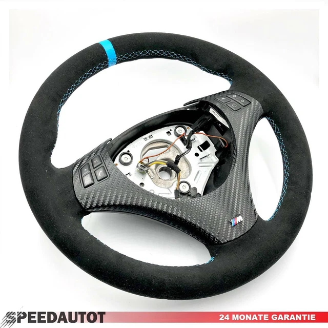 VOLANT EN CUIR pour BMW M E82 E84 E87 E88 E90 E91 E92 E93 Bleu Alcantara Charbon EUR 274,24 ...