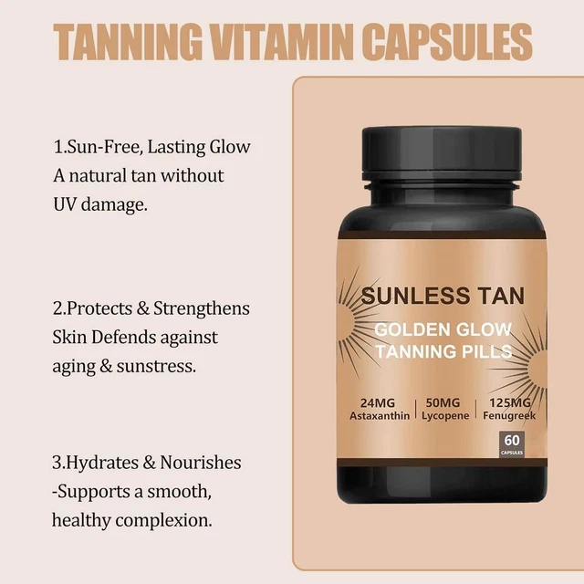 3 PACKS TANNING Vitamin Capsules-Sunless Tan-Golden Glow Tanning Pills ...