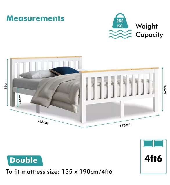 WHITE SOLID WOODEN Bed Frame 4ft6 Double Size Bed With Mattress - Used ...
