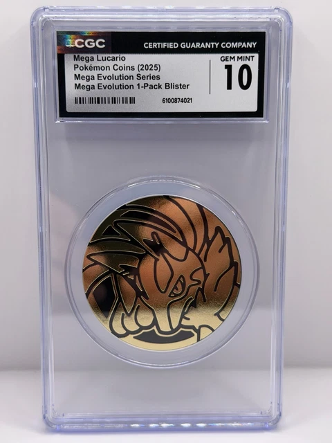 POKEMON 2025 MEGA Lucario Coin (Large) Mega Evolutions CGC 10 GEM MINT ...