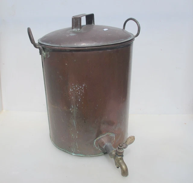 LARGE ANTIQUE COPPER Tank Water Urn Old Keg Brass Tap Antique Hot ...