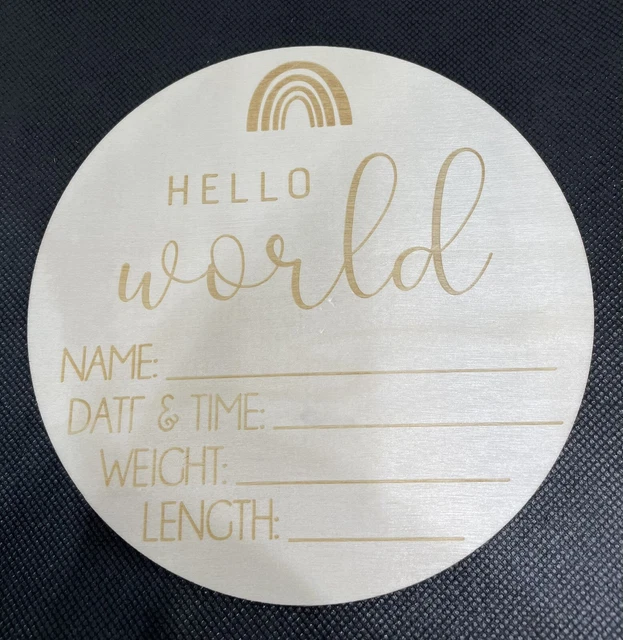 WOODEN BABY ANNOUNCEMENT Sign Hello World Birth Baby Name Plaques £2.99 ...