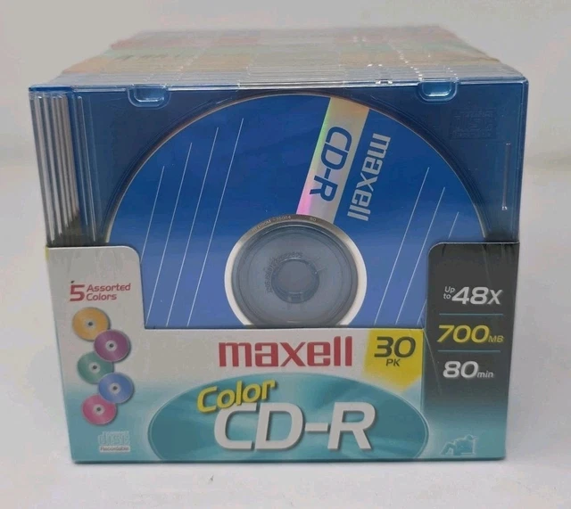 MAXELL 700MB 30PK Color CD-R 80 Min Individual Cases 648230 NEW $22.48 ...