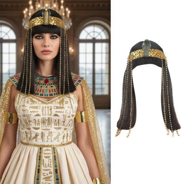 SHORT STRAIGHT BOB Wigs Egyptian Queen Headpiece Halloweeen Cosplay Costume £11.96 - PicClick UK