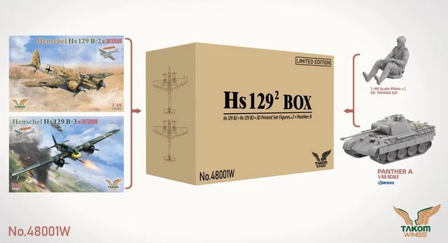 TAKOM 48001W 1:48TH Hs129² Box Hs 129 B2 + Hs 129 B3 + 3d Printed Set ...