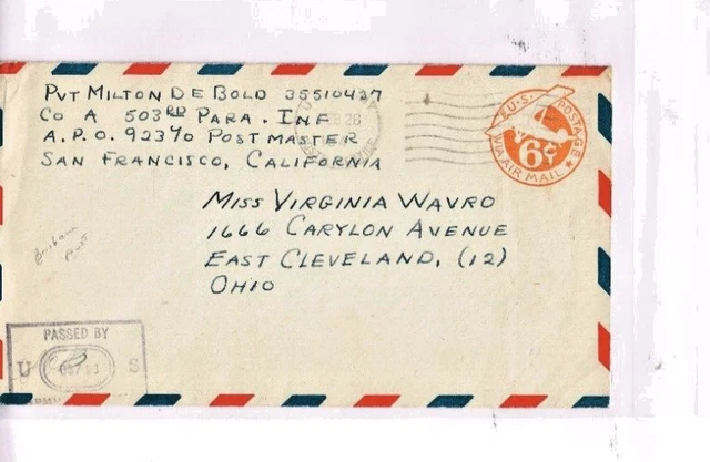 1940'S CENSORED 6C Airmail US Army Base cover Brisbane to Ohio, USA EUR ...