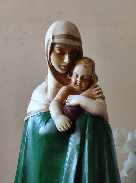 STATUE SAINTE VIERGE Marie Et Enfant Jesus En Platre Signee G Marton ...