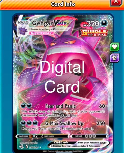 GENGAR VMAX REGULAR Art Fusion Strike TCG Digital Card PTCGO EUR 2,97 ...