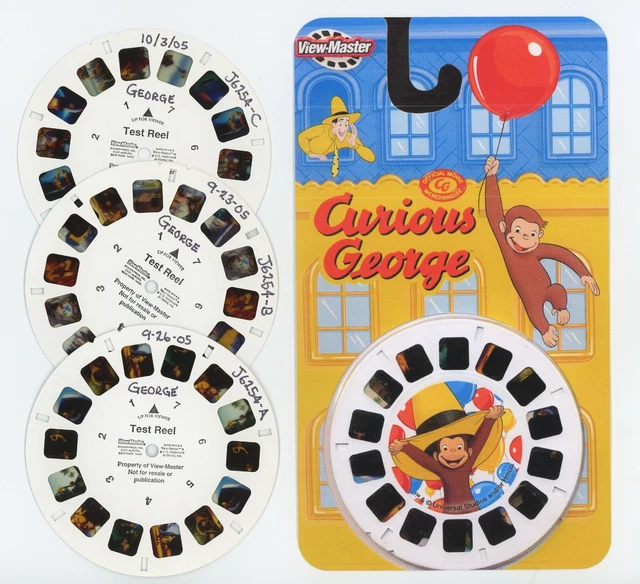 CURIOUS GEORGE VIEW-MASTER 3 Usine Test Bobines + Copie De Avant Housse ...