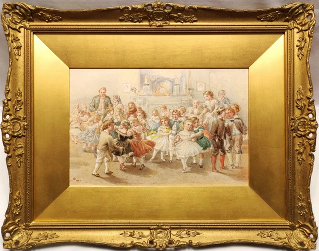 ORIGINAL 1866 ANTIQUE Watercolour Painting Interior Scene With Children ...