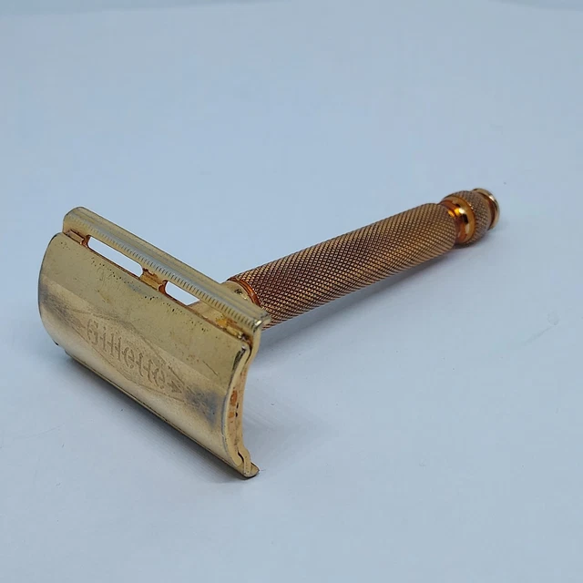 VINTAGE GILLETTE GOLD Tone 3 Piece Ball End Safety Razor $14.95 - PicClick