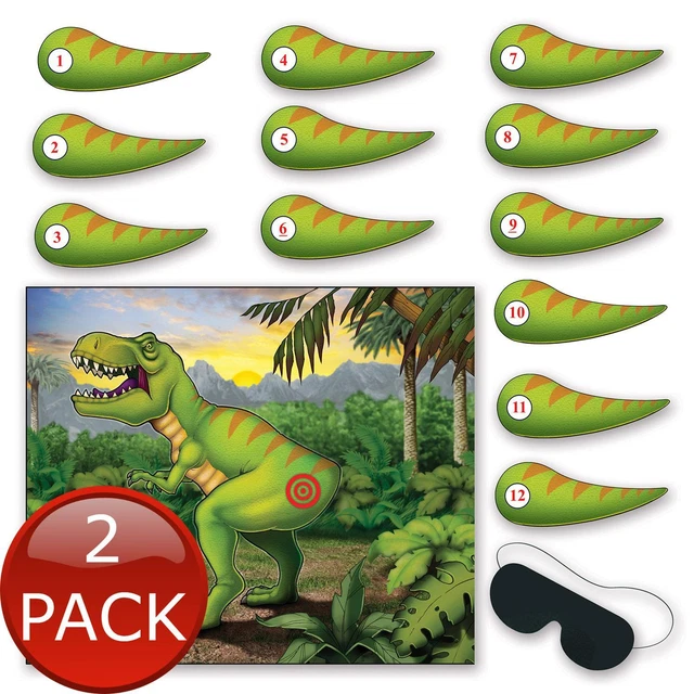 2 X PIN The Tail On The T-Rex Party Game Blindfold Play Kids Activity ...