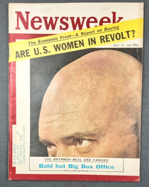 NEWSWEEK MAGAZINE MAY 1958 with label Yul Brynner US Women in Revolt ...