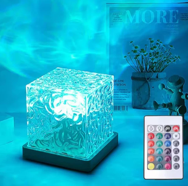 LED AURORA CUBE Lamp Ocean Night Light Mood RGB Glass Lamp Ripple ...