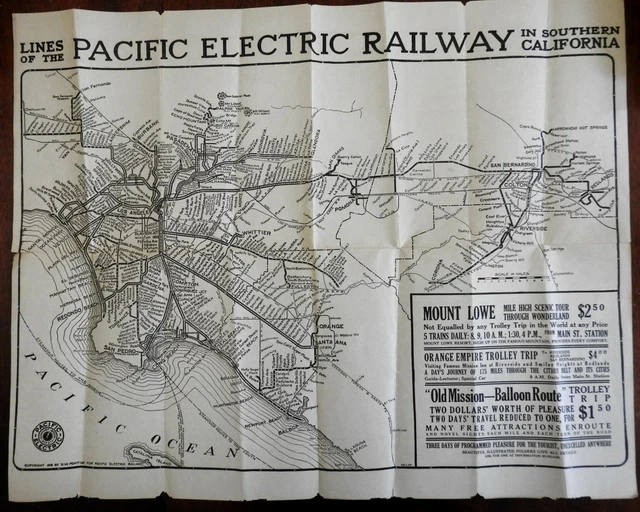 SOUTHERN CALIFORNIA PACIFIC Electric Railway 1912 Promotional map rail ...