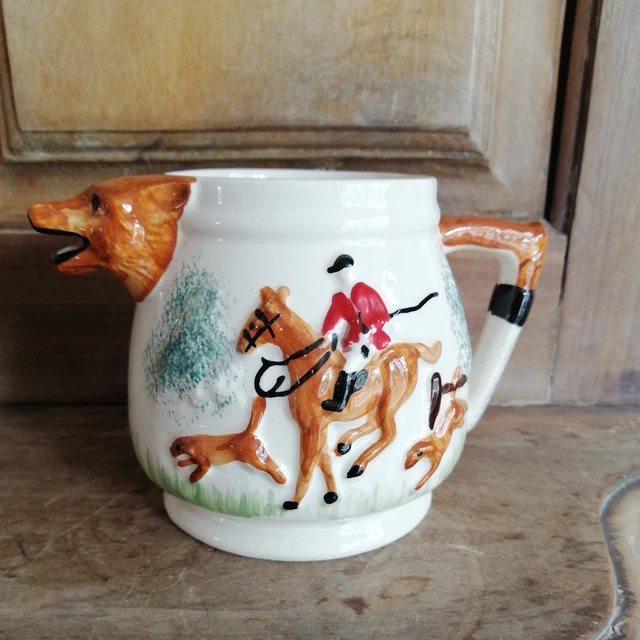 VINTAGE FOX HORSE & Hound Hunting Milk Jug Pitcher Portland Pottery ...