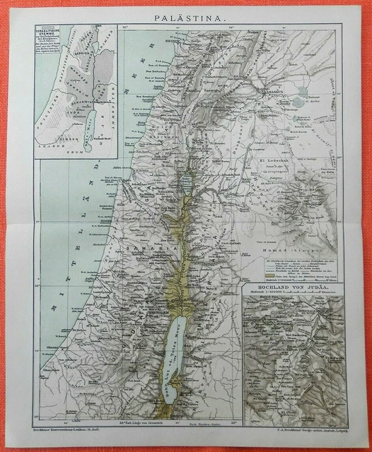 PALÄSTINA LANDKARTE von 1894 old map Hochland Judäa Israelitische ...
