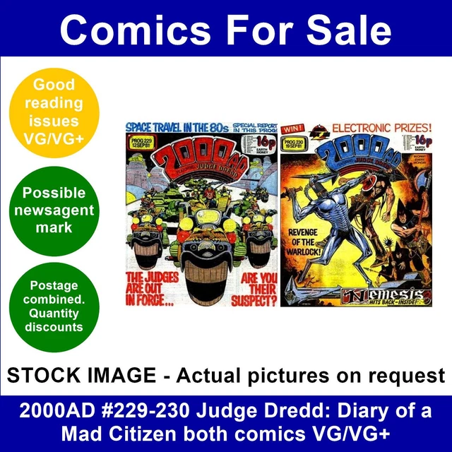 2000AD #229-230 JUDGE Dredd: Diary of a Mad Citizen both comics VG/VG+ ...