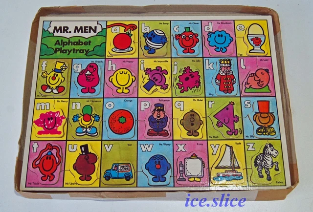 WOODEN MR. MEN Alphabet Playtray 1978 Roger Hargreaves Michael ...