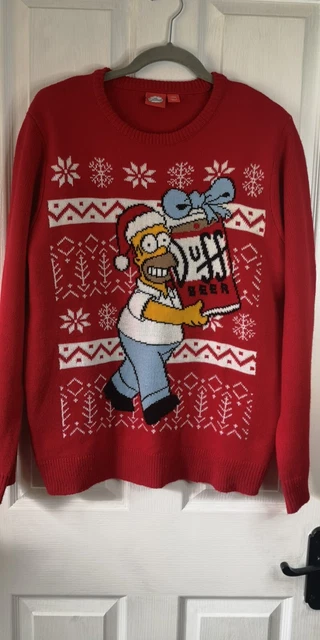 THE SIMPSONS HOMER Simpson Duff Beer Red Ugly Christmas Jumper Mens ...