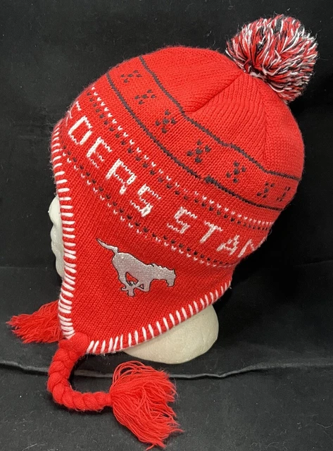 CALGARY STAMPEDERS POM Beanie Knit Trapper Hat CFL Football Team Logo ...