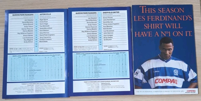 3 QUEENS PARK Rangers Programmes. A. Villa & Sheff Utd (1991). Man City ...