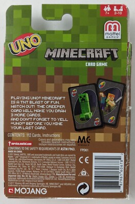 MINECRAFT UNO CARD Game Mattel Creeper Special Rule TNT Party Gift £9. ...