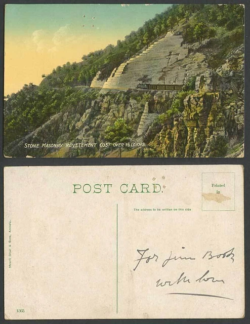 INDIA OLD POSTCARD Stone Masonry Revetement Locomotive Train 1 1/2 ...
