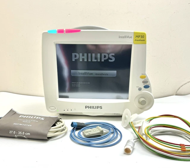 PHILIPS MP30 ANESTHESIA PATIENT MONITOR X2 TRANSPORT MODULE +LEADS SpO2 NIBP ECG £399.99 ...