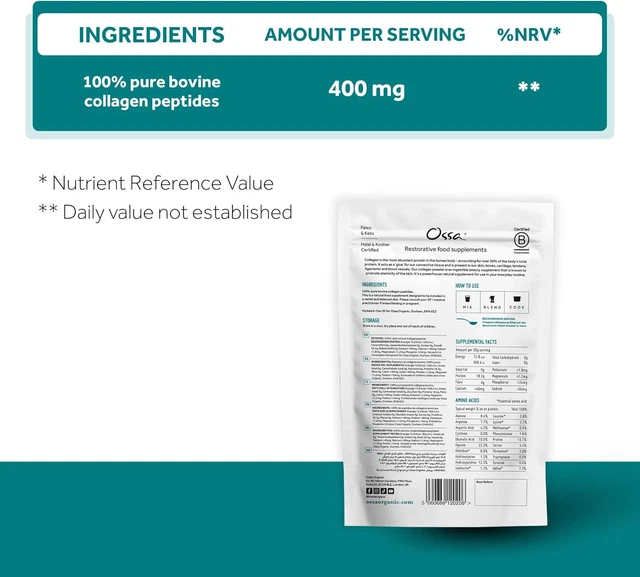 OSSA COLLAGEN PEPTIDES Powder 400G | Grass Fed | Natural Protein ...