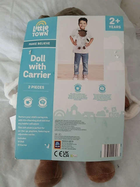 LITTLE TOWN ALDI Black Baby Doll With Carrier Soft Toy plush Comforter ...