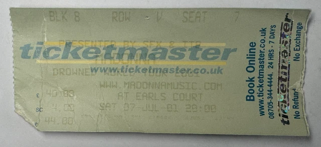 MADONNA TICKET ORIGINAL Drowned World Tour Earls Court London 7th July ...