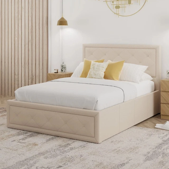 HOLLYWOOD 5FT KING Fabric lift up storage ottoman bed Natural colour ...
