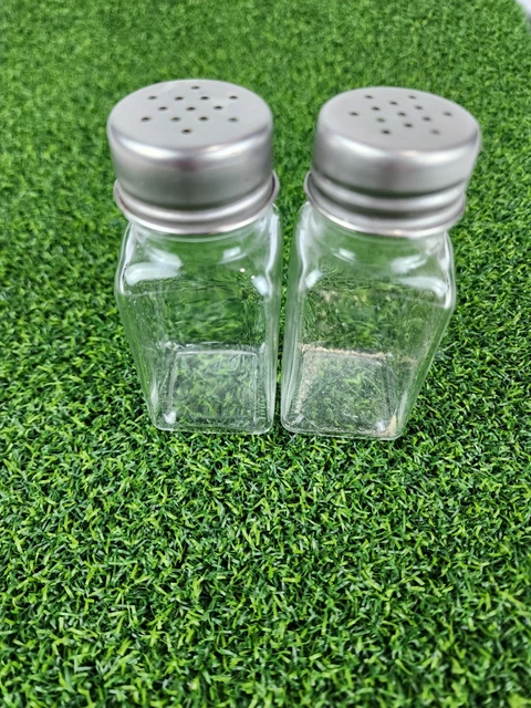 VINTAGE RESTAURANT Style Glass Salt & Pepper Shakers w/Stainless Steel ...