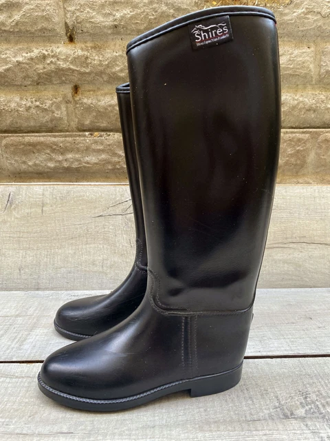 YOUTH KIDS SHIRES Long Black Rubber Horse Riding Boots Size 1 33 ...