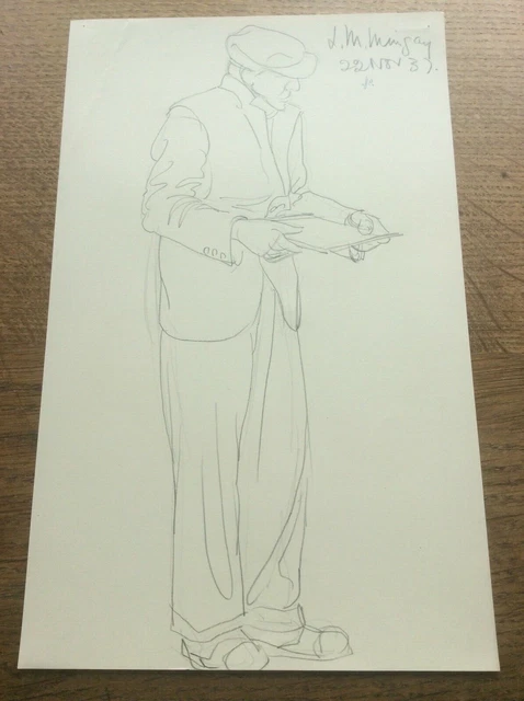SIGNED ORIGINAL PENCIL Drawing Lillian Mingay 1937 Male Reading 1930s ...